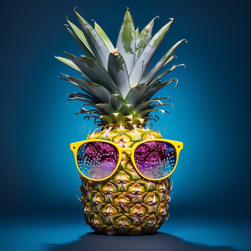Pineapple with Sun Glasses on Colourful Studio Background - Ai Generated Stock Illustration ...