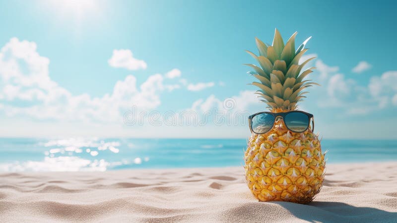 Pineapple and Sunglasses are Part of a Tropical Sunset Beach Vacation ...