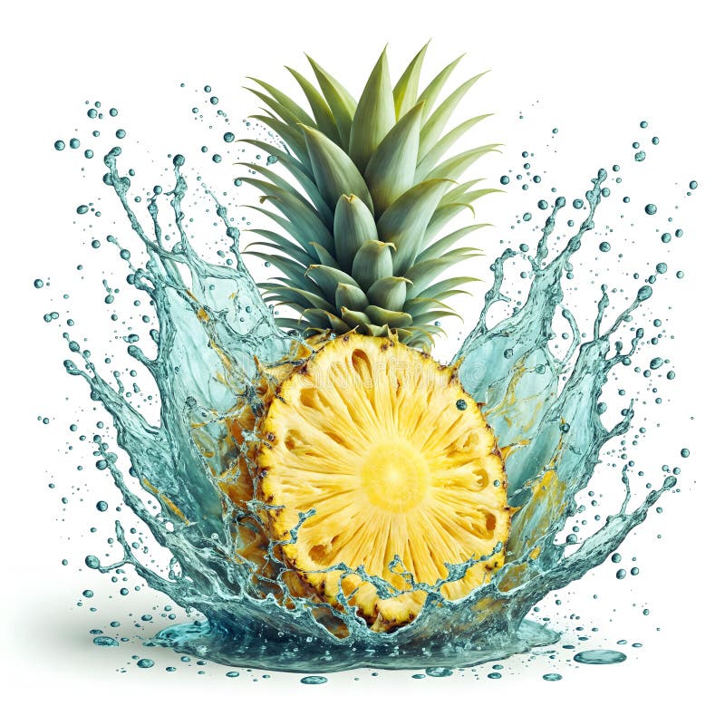 A Pineapple is Surrounded by a Splash of Yellow Liquid, with Droplets ...