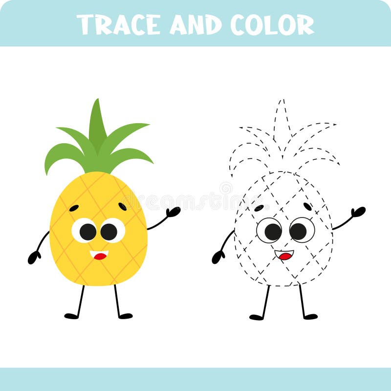 Pineapple. Trace the Line Game for Kids. Educational Worksheets Stock ...