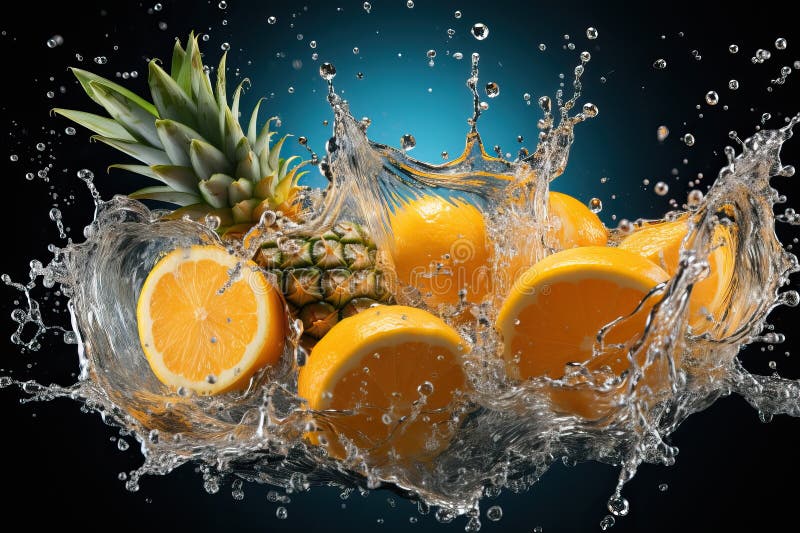 Pineapple with Water Splashes Close-up. Stock Photo - Image of small ...