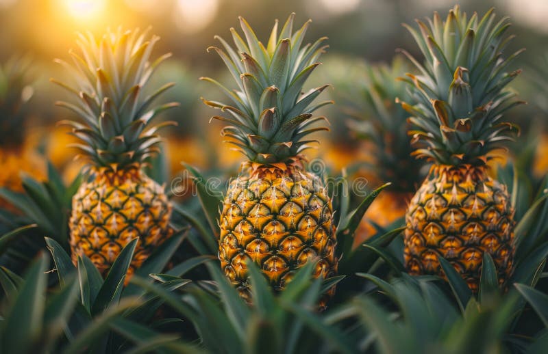 Pineapples in the Field. Field of Pineapple Plants with Large and Tall ...