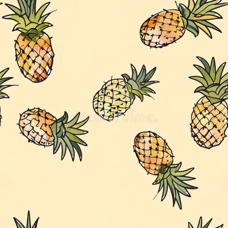 Pineapples Minimalist Seamless Pattern Hand Drawing Abstract Designs, Generated Ai Stock ...