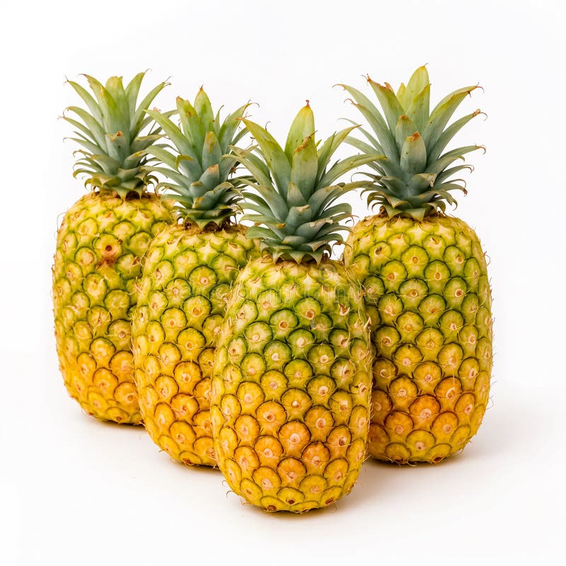 4 Pineapples Next To Each Other on a White Background Close-up ...