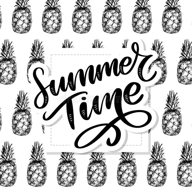 Pineapples Seamless Pattern Black White Vector Fruit Art Stock ...