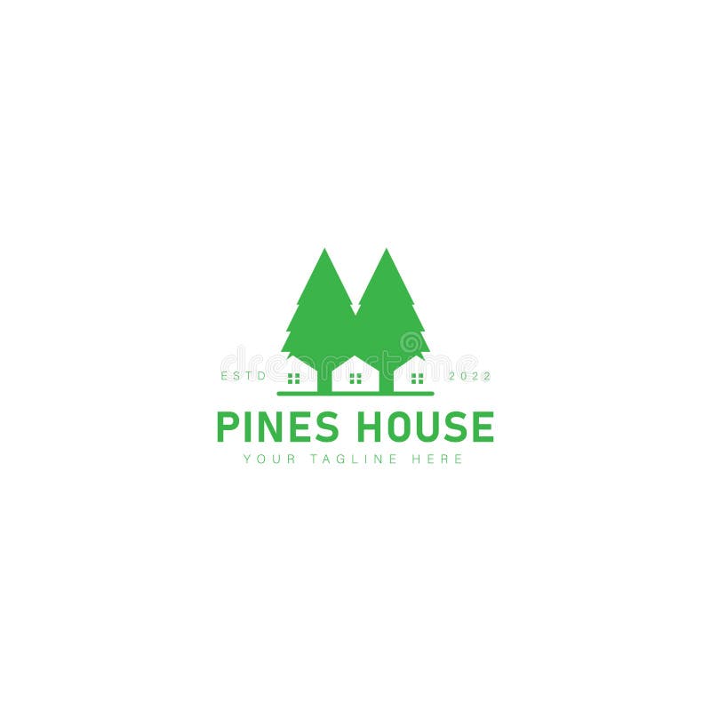Pines with House Logo Design Illustration Icon Stock Vector ...