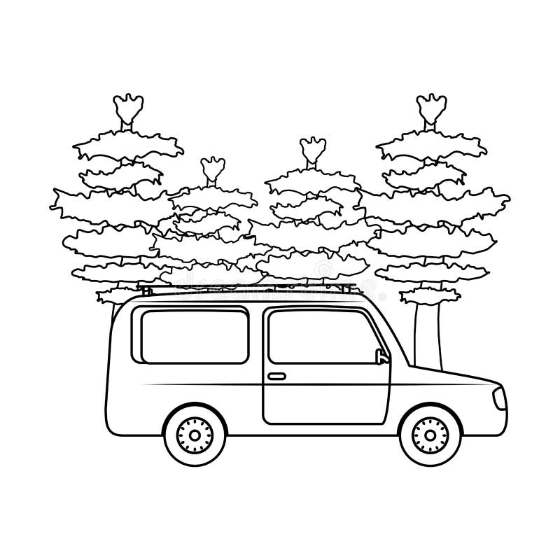 Pines Trees Forest Scene with Car Stock Vector - Illustration of cedar ...