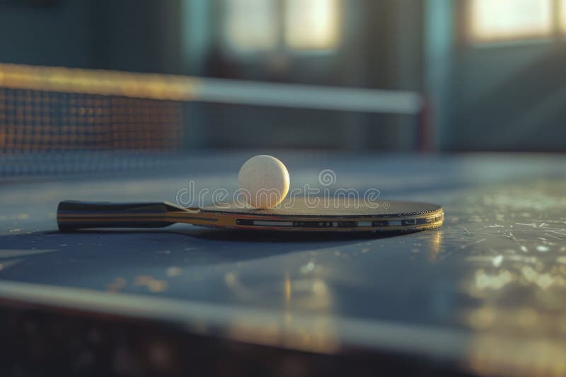 A Ping Pong Ball and Racket on a Table Stock Image - Image of ball ...
