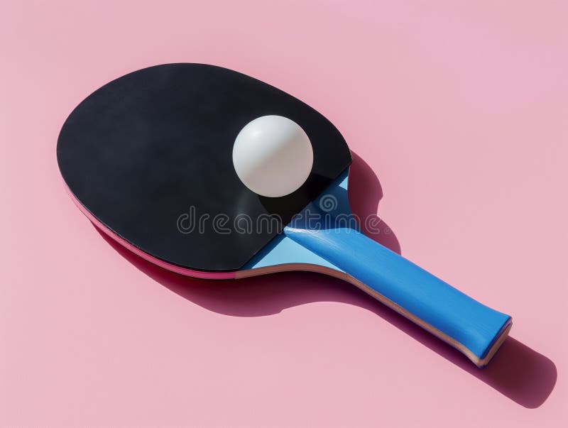 Ping Pong Paddle and Ball on Pink Background Stock Image - Image of ...