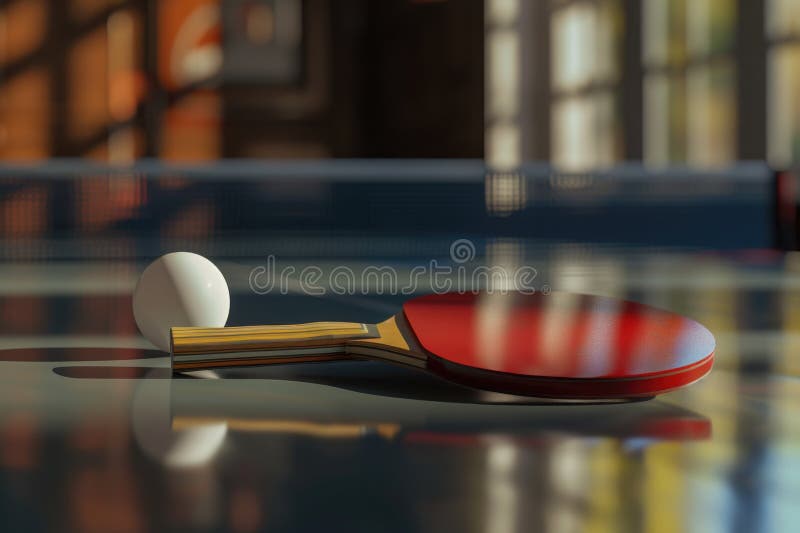 A Ping Pong Paddle and Ball on a Table, Ready for Play Stock Image ...