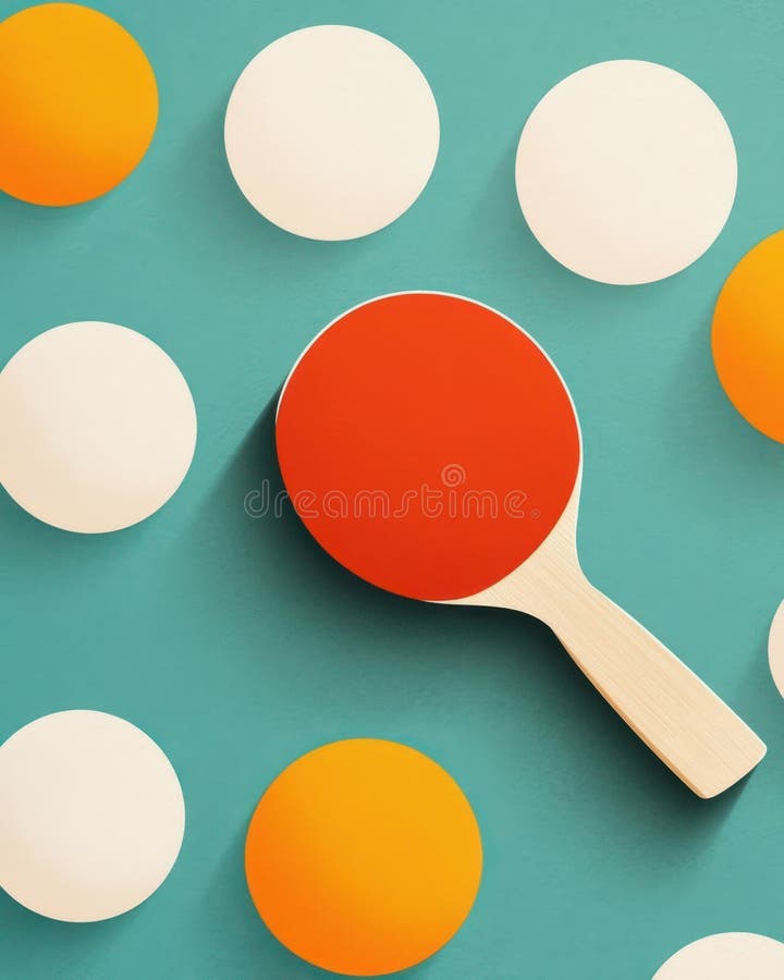 Ping Pong Paddles and Balls Create a Vibrant Flat Style Design on Teal ...