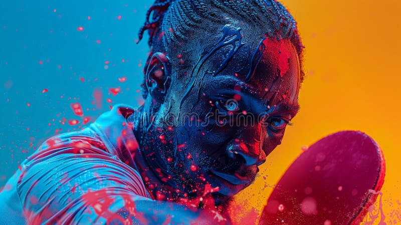 Ping Pong Player in Neon Action with Vibrant Splash Stock Photo - Image ...