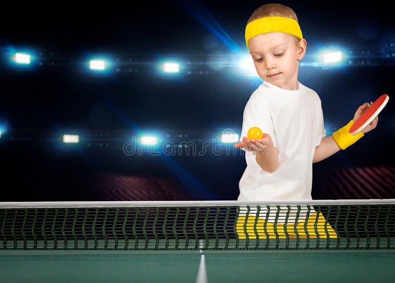 Portrait of a Child Boy Playing Ping-pong. Stock Photo - Image of ...