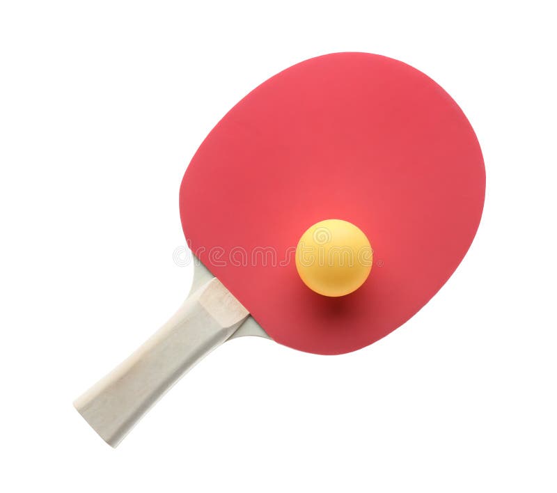 Ping Pong Racket and Ball Isolated on White, Top View Stock Photo ...