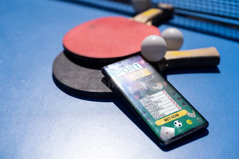 Ping Pong Racket, Smartphone on the Table Stock Image - Image of hand ...