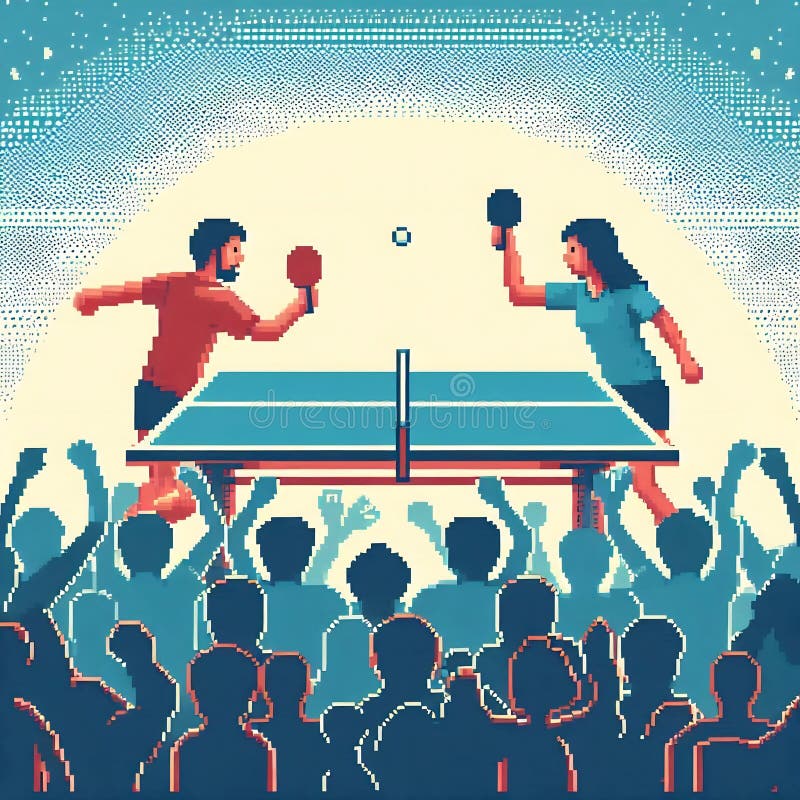 Ping pong sport, pixel art stock illustration. Illustration of ping ...
