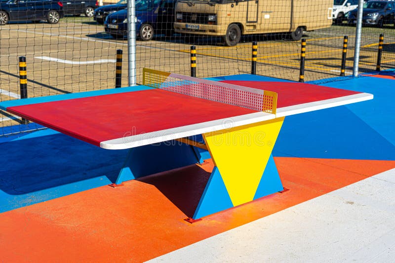 Ping Pong Table with Geometric Pattern in Different Colors. Stock Photo ...