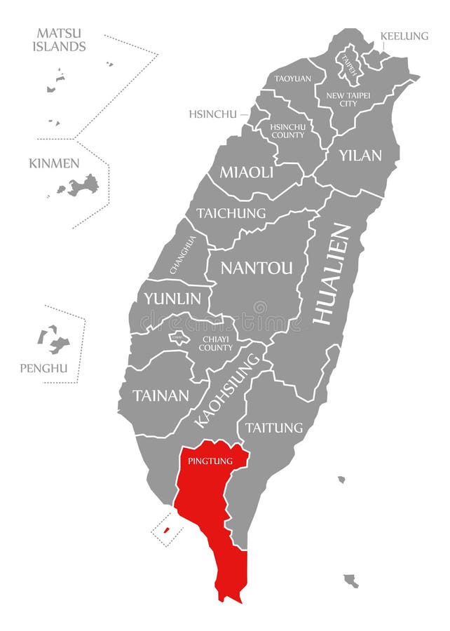 Pingtung Red Highlighted in Map of Taiwan Stock Illustration ...