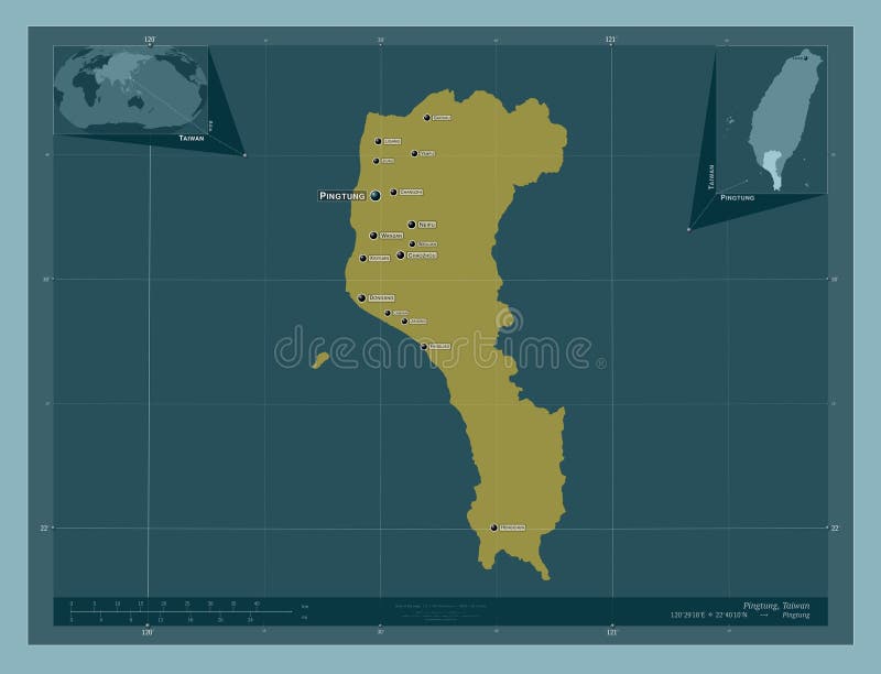 Pingtung, Taiwan. Solid. Labelled Points of Cities Stock Illustration ...