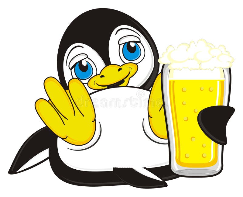 Pinguïn met bier stock illustratie. Illustration of geïsoleerd - 76872995