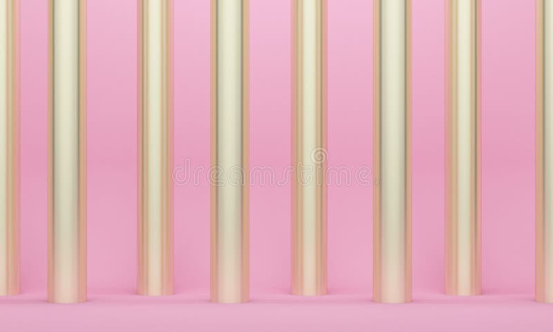 Pink Abstract Background with Golden Columns. 3d Rendering Stock ...