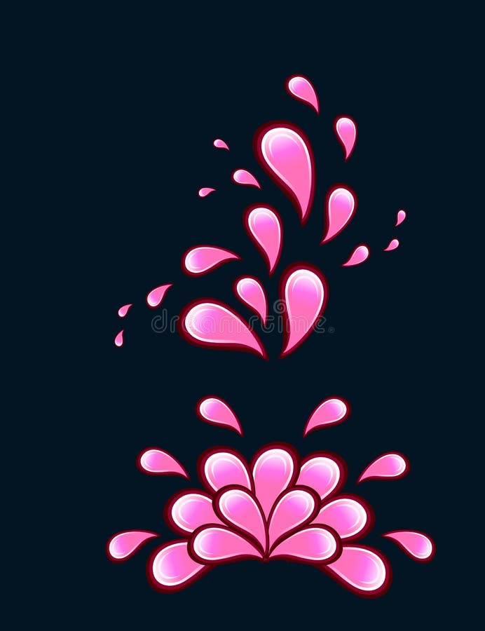 Pink Abstract Flat Water Drops Flowing Flat Vector Illustration on Dark ...