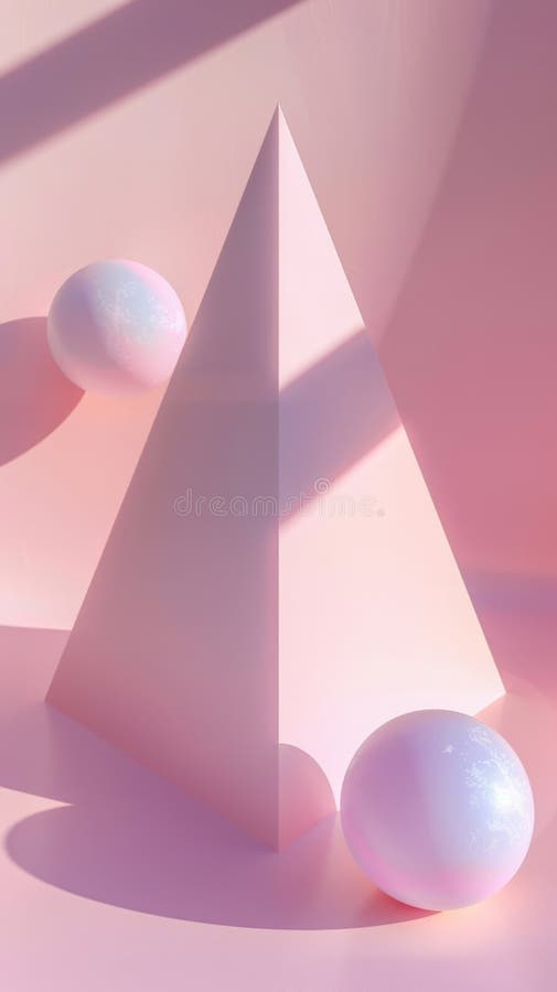 Pink Abstract Geometry with Spheres and Triangle Stock Illustration ...