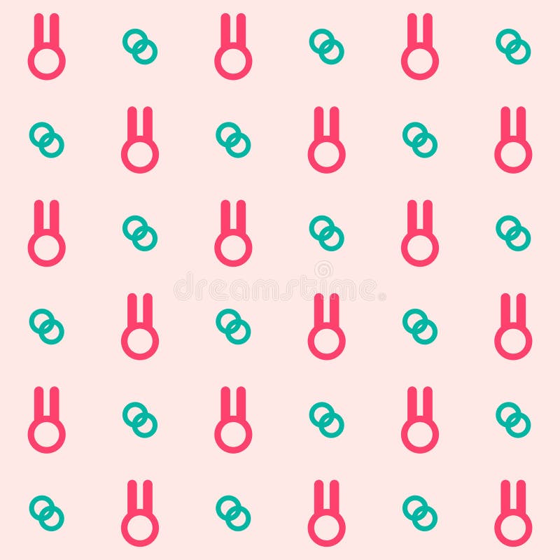 Pink Abstract Rabbit Icon and Circle Vector Seamless Pattern on Pink ...