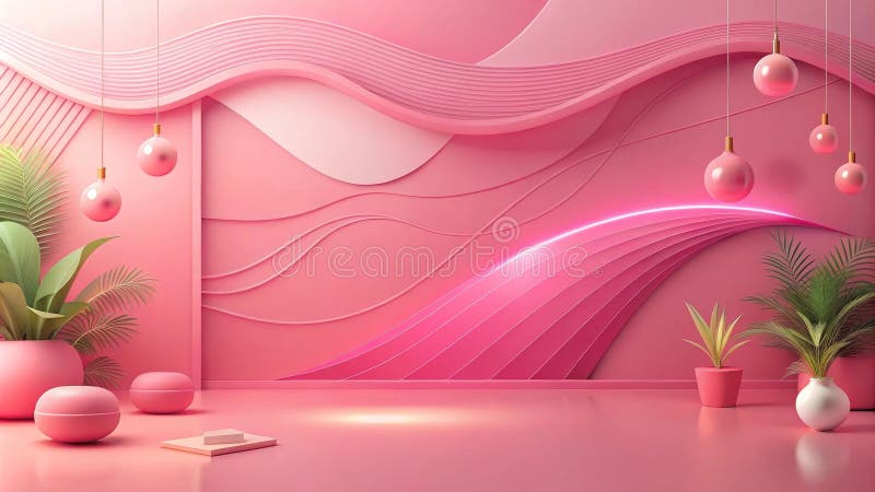 Pink Abstract Room with Plants and Decorative Elements. Generative AI ...