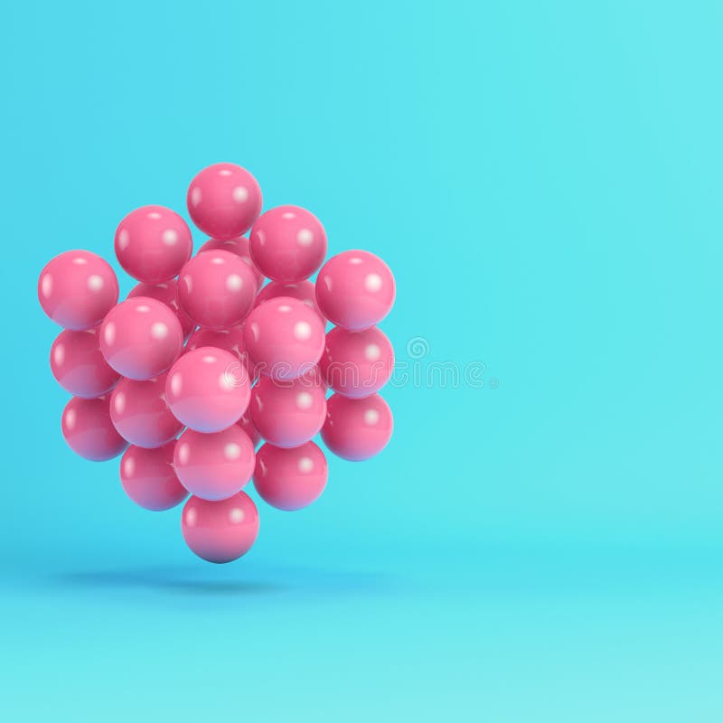 Pink Abstract Spheres Structure on Bright Blue Background in Pastel ...