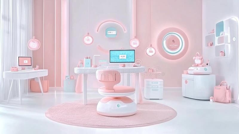 Pink Aesthetic Study Space Design Stock Image - Image of calming ...