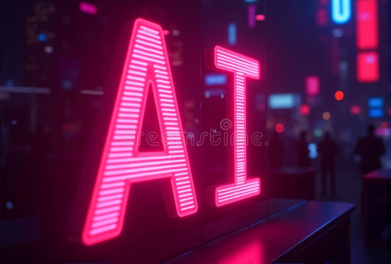 Pink AI Letters with a Neon Light Effect Against Abstract Computer ...