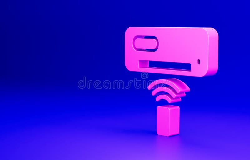 Pink Air Conditioner Icon Isolated on Blue Background. Split System Air ...