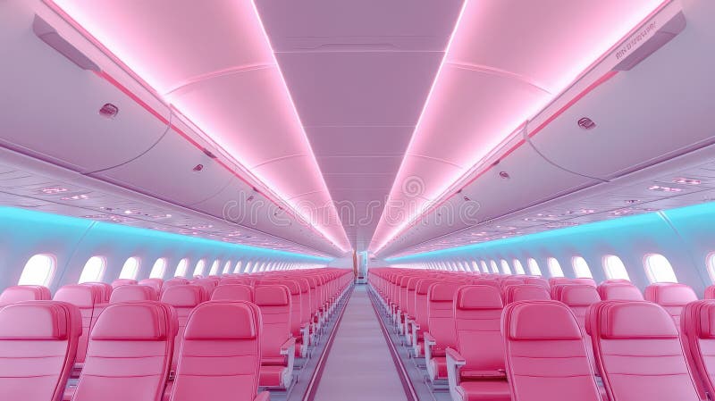 Pink Airplane Cabin Interior Design Stock Image - Image of atmosphere ...