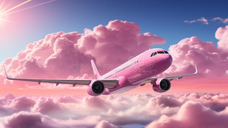 Pink Airplane Flying High in the Sky Stock Illustration - Illustration ...
