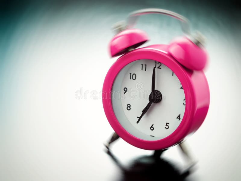 A Pink Alarm Clock on a White Background Stock Image - Image of ...