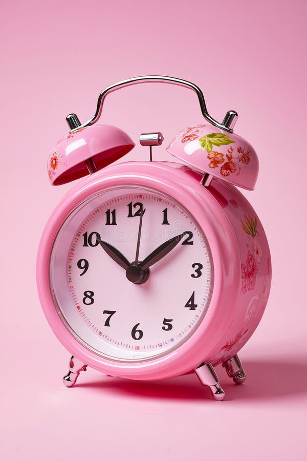 A Pink Alarm Clock Sitting on Top of a Pink Surface Stock Illustration ...
