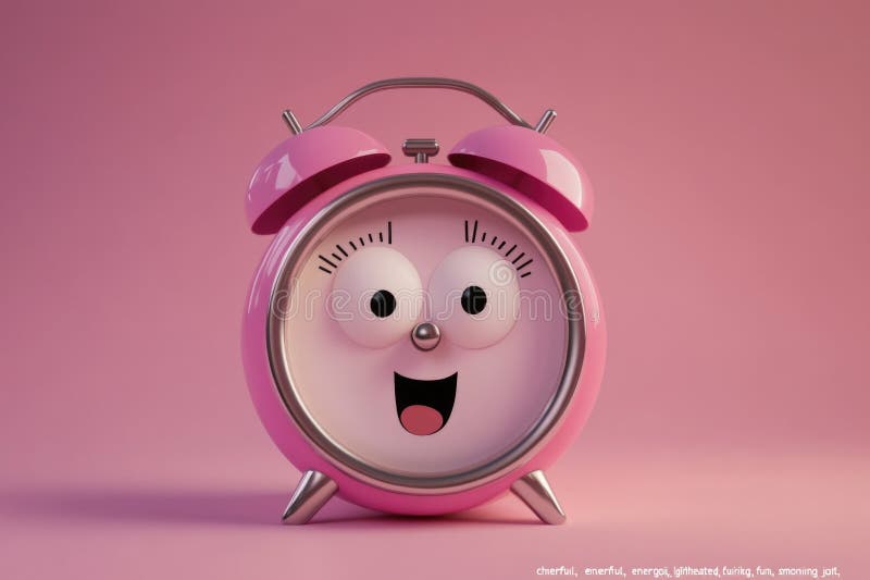 Pink Alarm Clock Smiling Face Stock Photo - Image of mascot, clock ...