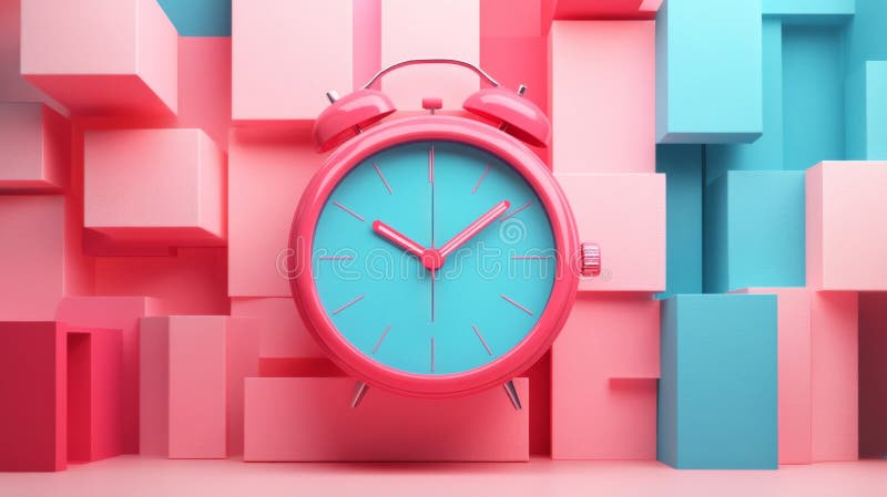 Pink Alarm Clock on Stacked Pink and Blue Cubes Stock Illustration ...