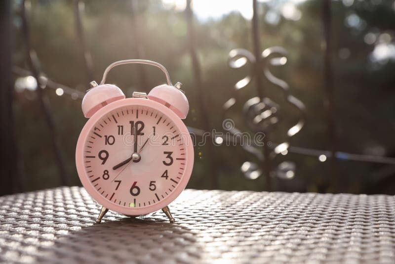 Pink Alarm Clock Table Outdoors Sunny Morning Stock Photos - Free ...