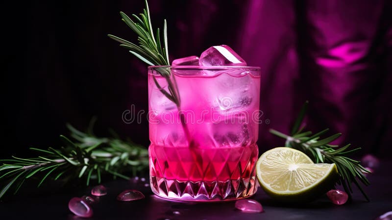 Pink Alcohol Cocktail with Gin Tonic and Rosemary, Generative AI Stock ...