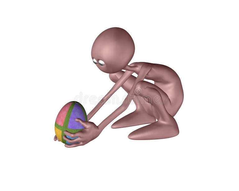 Pink Alien Picking Up an Easter Egg Stock Illustration - Illustration ...