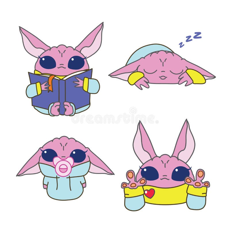 Pink Alien Set of Illustrations Stock Vector - Illustration of symbol ...