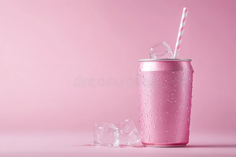 Pink Aluminum Can with Ice and Straw Stock Illustration - Illustration ...