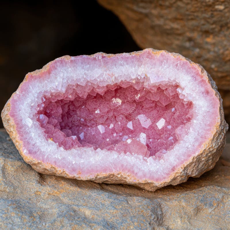 Pink Amethyst Geode on a Rock Surface. Stock Illustration ...