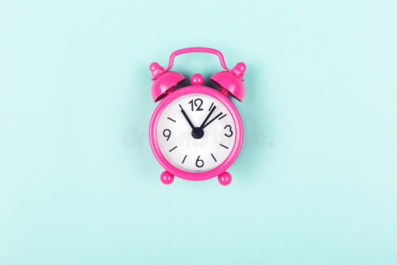 Pink Analog Clock on Turquoise Background Stock Photo - Image of ...