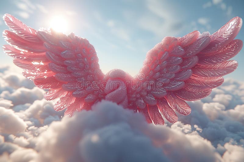 Pink Angel Wings in the Clouds Stock Illustration - Illustration of ...