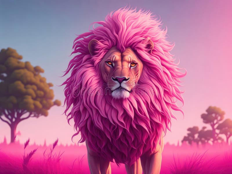 A Pink Animal King Lion Standing and Posing. Ai Generative Stock ...