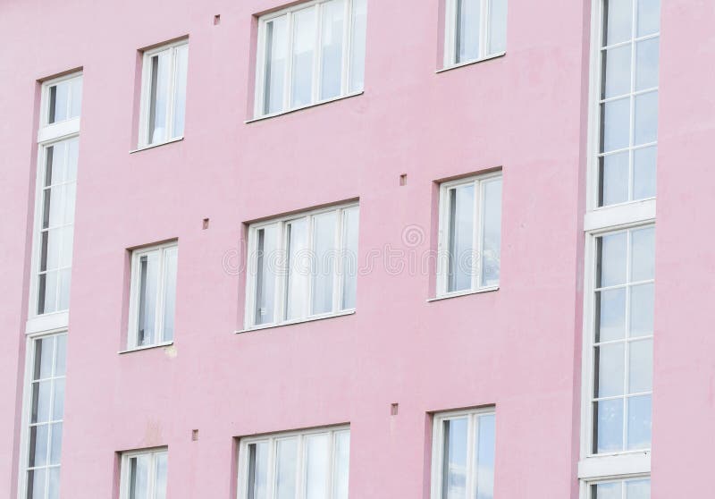 Pink Apartment House Wall with Windows Stock Image - Image of render ...