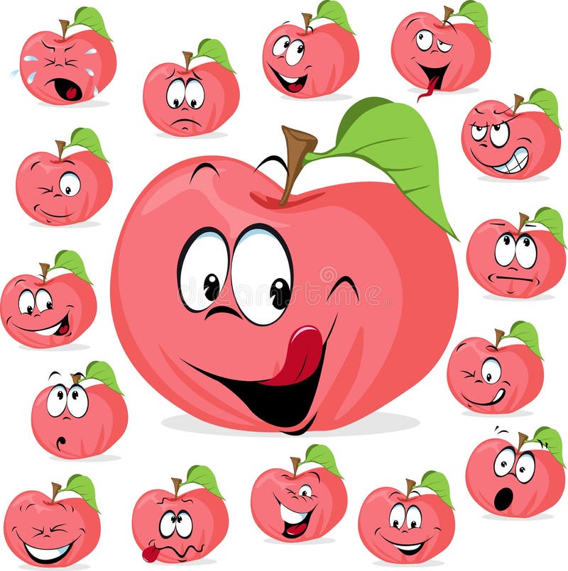 Pink Apple with Many Expressions - Funny Apple Vector Stock Vector ...